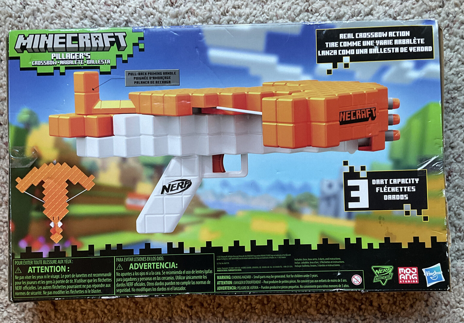 NERF Minecraft Pillager's Crossbow, Dart Crossbow, 3 Elite Darts New ...