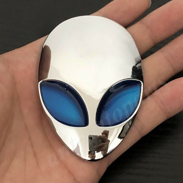 Big Metal Chrome Blue Alienware Alien Head UFO Car Emblem Badge Decal ...