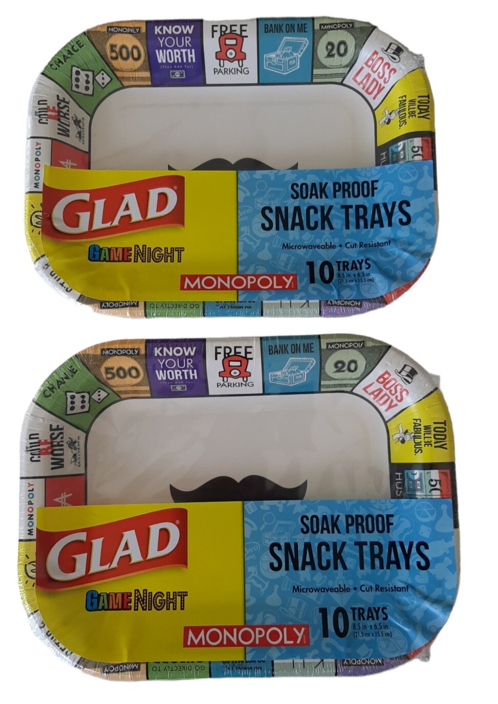 2 - 10 Pack Glad Game Night Monopoly Soak Proof Snack Trays Fun for ...