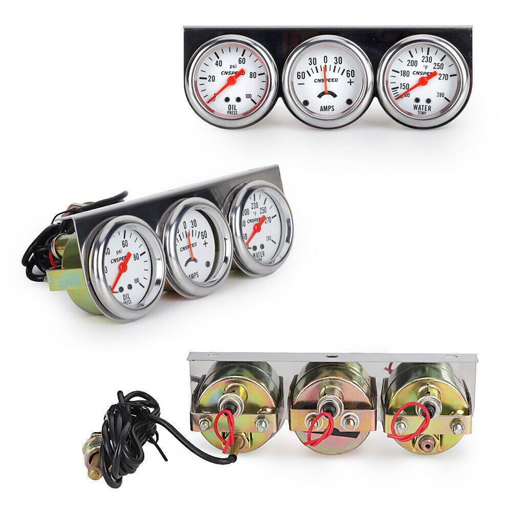 2" 52mm 3 in 1 Car Amp Meter Auto Gauge Triple Gauge Kit for 12V Cars ...