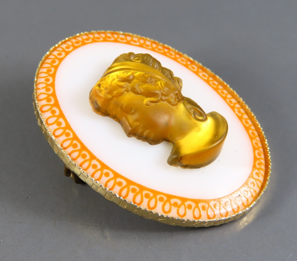 VTG West Germany WHITE GLASS & AMBER CAMEO LADY Hand Painted ORANGE ...