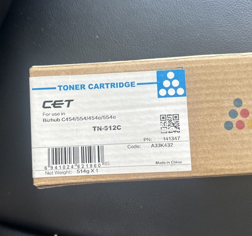 Genuine CET TN512C CYAN Toner - for Bizhub C454 / C554 - A33K432 | eBay ...
