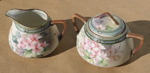 CORONATION WARE Wild Roses CREAM & SUGAR SET Moriage Hand Painted ...