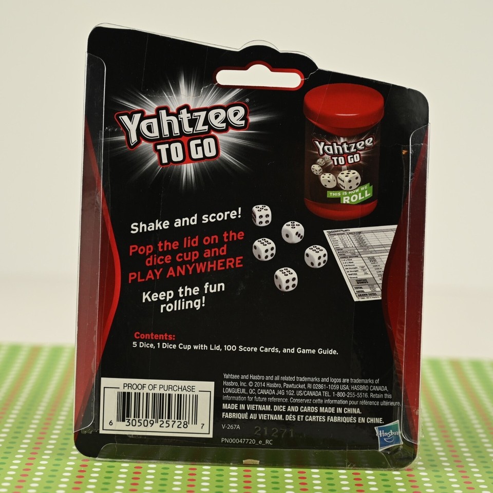 Yahtzee To Go -Travel Dice Game Hasbro Gaming - Shake & Score - NEW ...