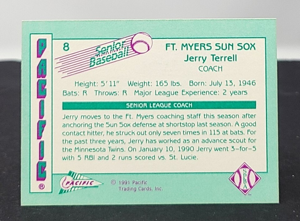 JERRY TERRELL Signed Autographed 1991 Pacific Card #8 Ft. Myers Sun Sox ...