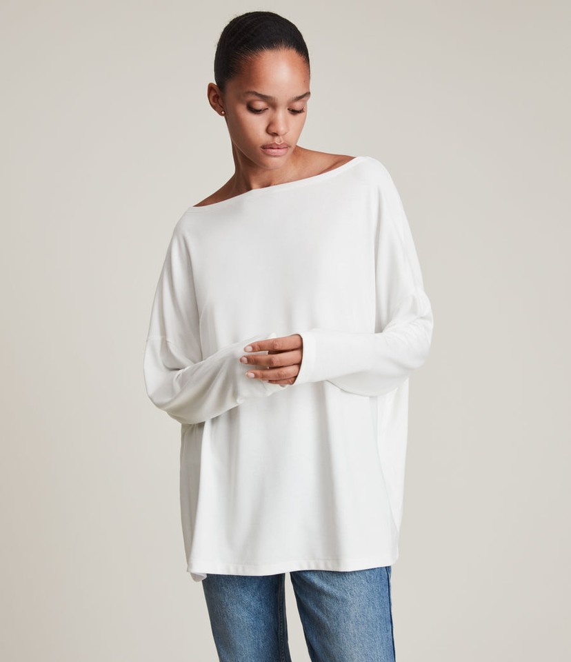 All Saints Rita T-shirt Designer Long Sleeve Drop Shoulder Detail Tee ...