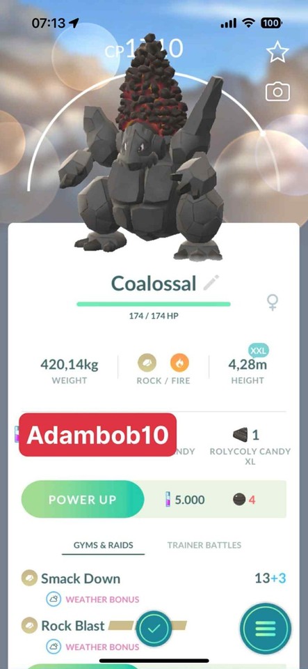Pokémon Go - NON Shiny Size XXL / XXS Rolycoly / Coalossal - Trade 20K ...