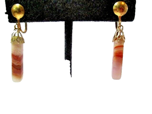 BANDED AGATE CRYSTAL POINT PIERCED EARRINGS DANGLE VINTAGE | eBay