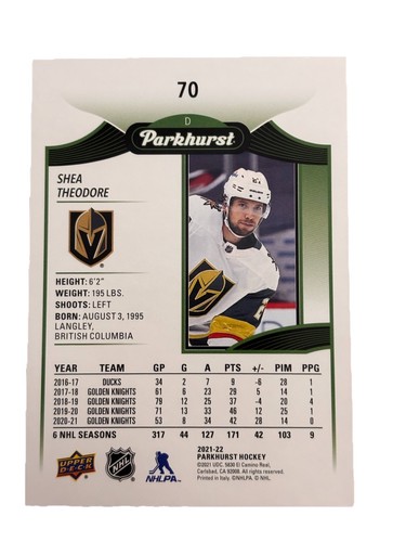Brand New: 2021-22 Parkhurst Shea Theodore Vegas Golden Knights Trading ...