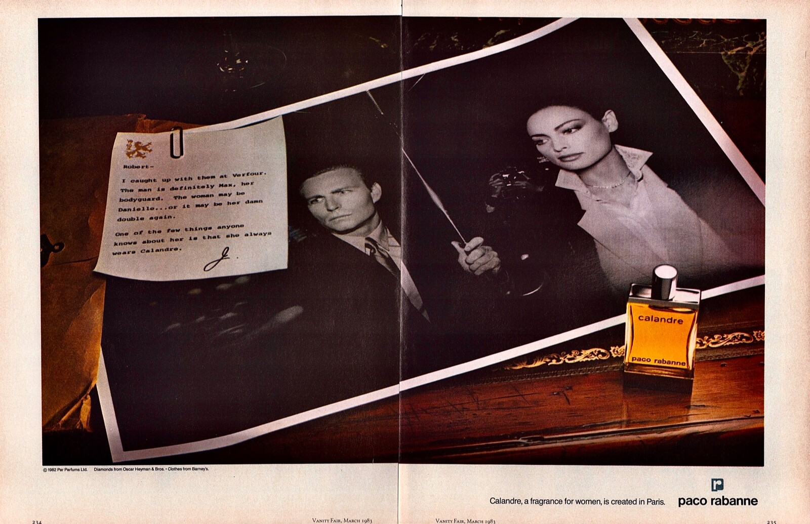 1983 CALANDRE PERFUME by Paco Rabanne ~ 2-Page VINTAGE MAGAZINE PRINT ...