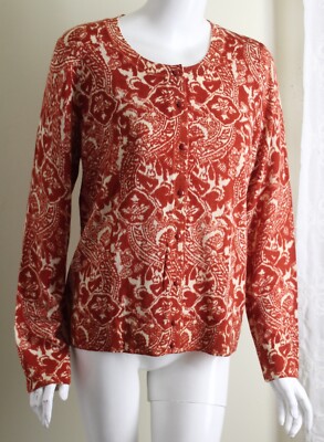 NWT Talbots Sz XL Red Orange White Paisley Pure Merino Wool Cardigan ...