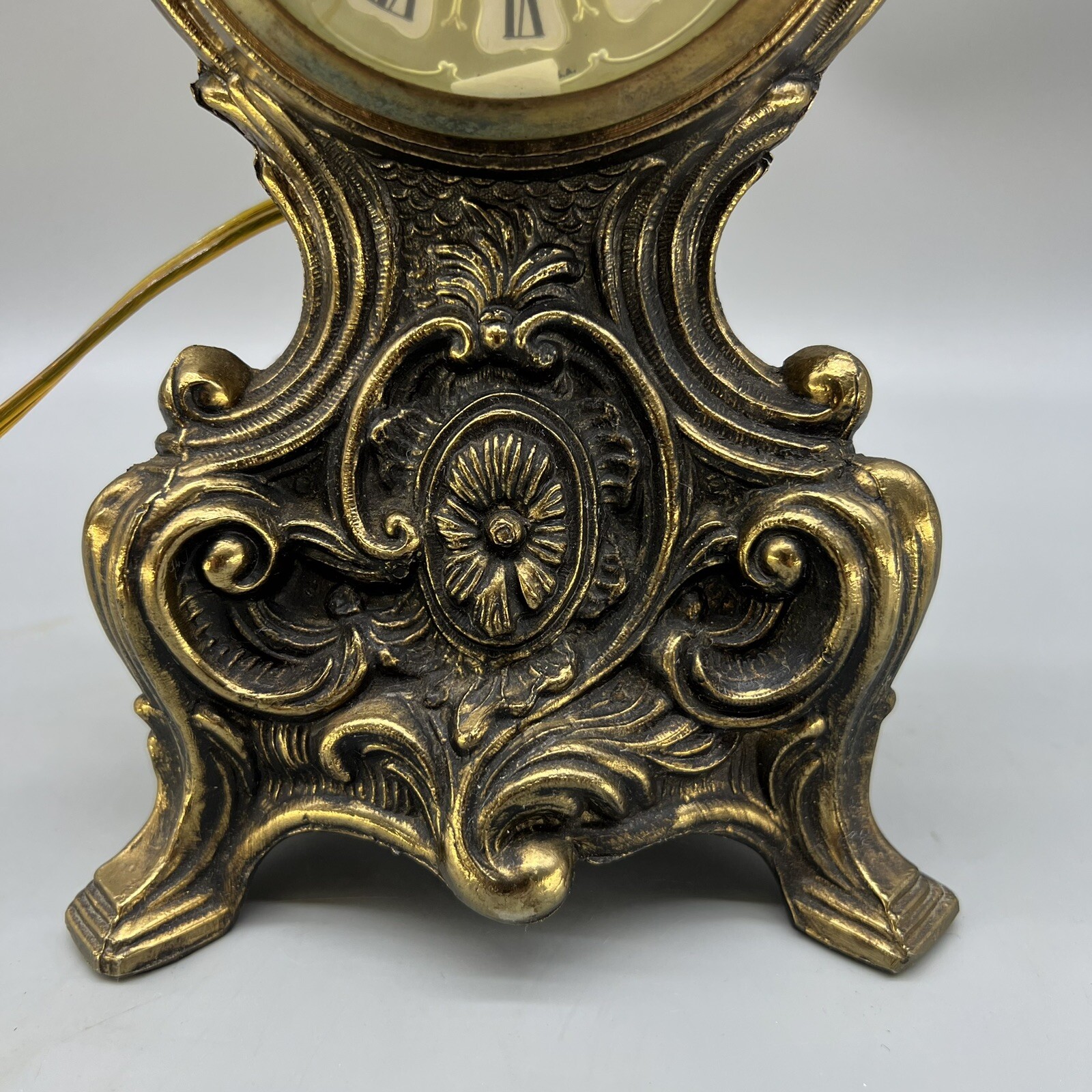 Vintage French Style Electric Mantel Clock Gold Scroll Brass Plated ...