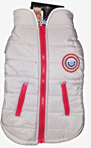 LuvGear Puffer/Dog Coat/Jacket/vest Light gray with Shocking Pink trim ...