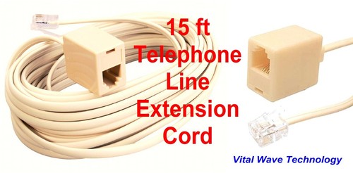 Ivory Almond 15ft Home Telephone Line Extension Cord Phone Cable Wire ...