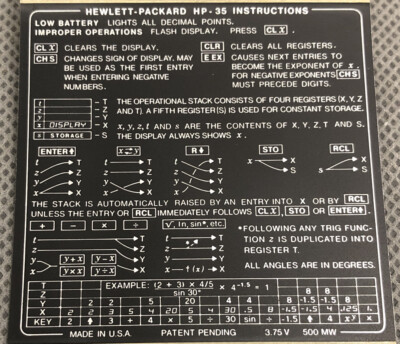 Original HP-35 Rear Label | eBay