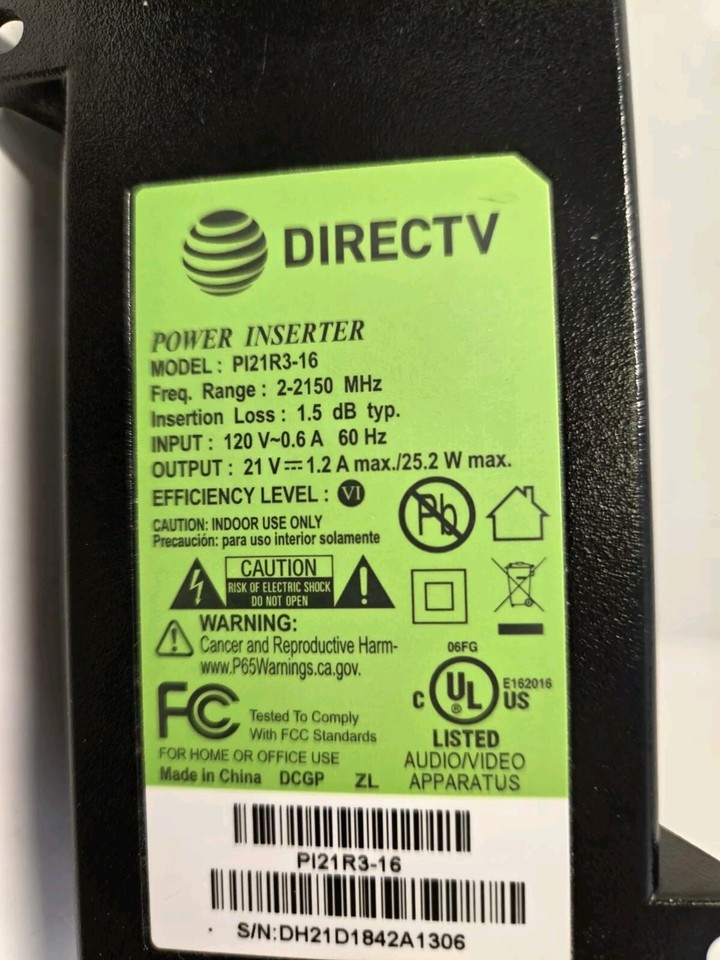 DirecTV SWM Power Inserter - 21V - Model PI-21R3-16 and 2-Way Splitter ...