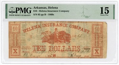1862 $10 The Henelna Insurance Company - Helena, ARKANSAS Note PMG Ch ...