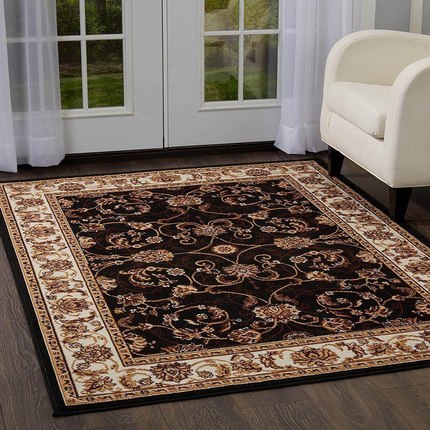 Black 3 pc Area Rug Set Border Accent Mat Room Carpet Runner Scatter 5 ...