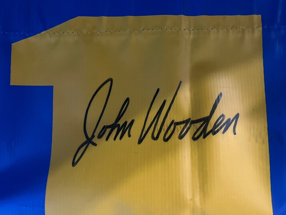 JOHN WOODEN AUTOGRAPHED UCLA 1965 BASKETBALL CHAMPIONS BANNER ...