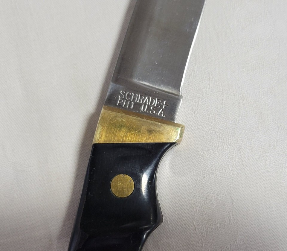 VINTAGE SCHRADE + PH1 FIXED BLADE SMALL HUNTING SKINNING KNIFE W/SHEATH ...