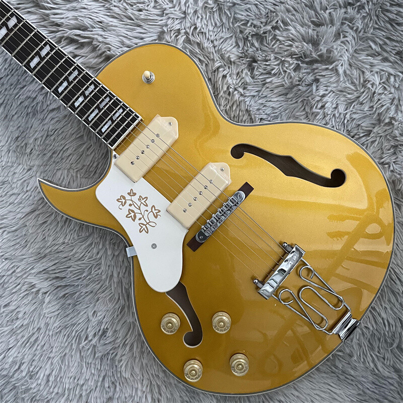 Custom Left-Handed Gold P-90 Pickup Electric Guitar Semi-Hollow Chrome ...