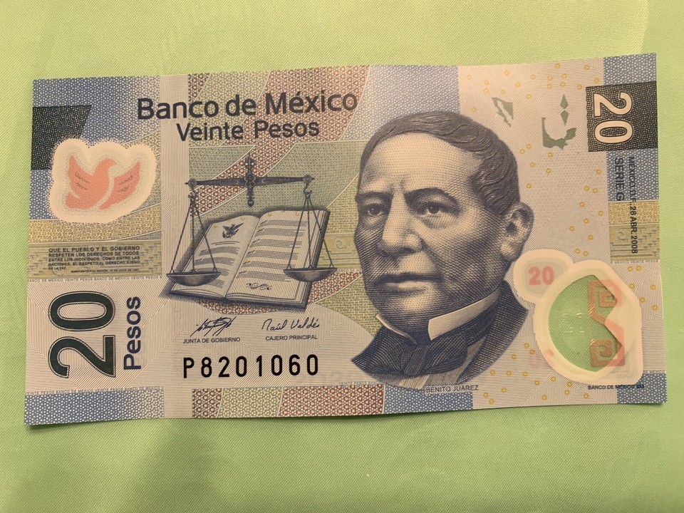 Mexico 20 Peso Mexican Currency Note Veinte Pesos Banknote Benito ...