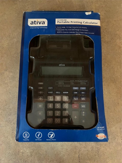 Ativa At-p1000 Printing Calculator 2 Color Ribbon Print L Display 12 ...