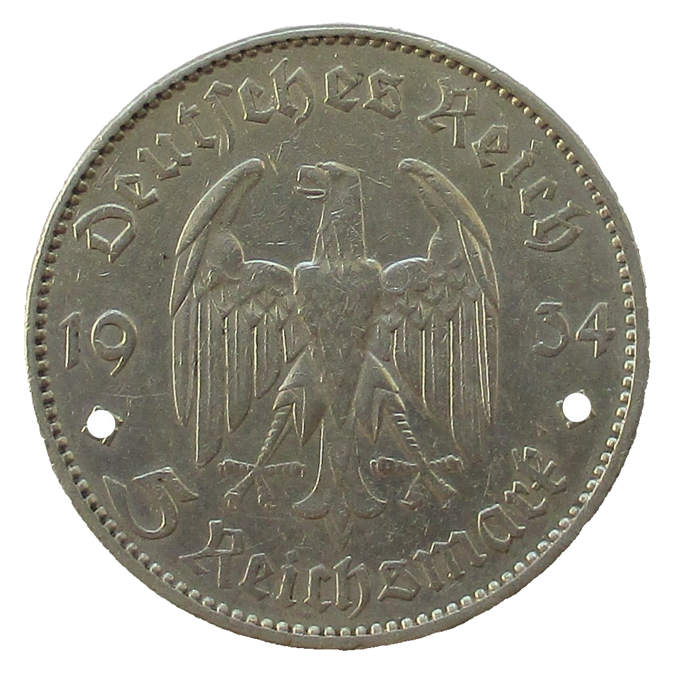 Third Reich Silver 5 Reichsmark 1934 F Garrison Church Of Potsdam Well ...