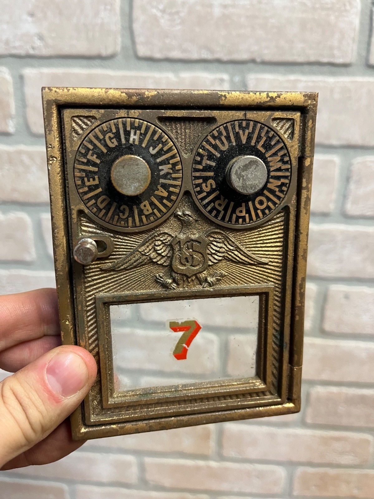 Antique Solid Brass US Post Office Eagle Box Door Corbin 2 Dial ...