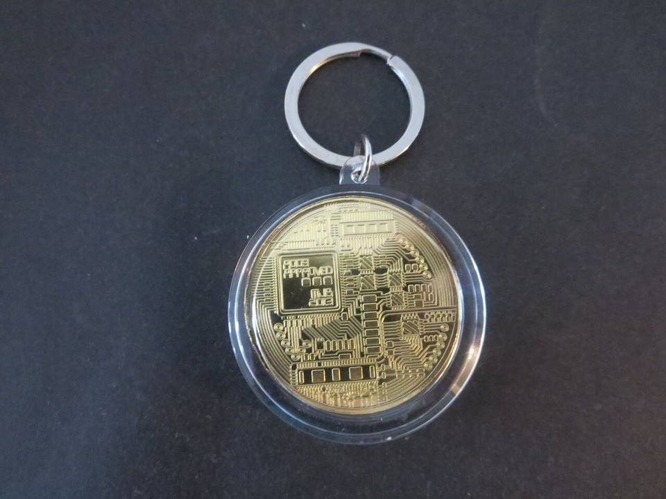 BTC Keychain Gold Plated Bitcoin Physical Coin Crypto currency B$ | eBay