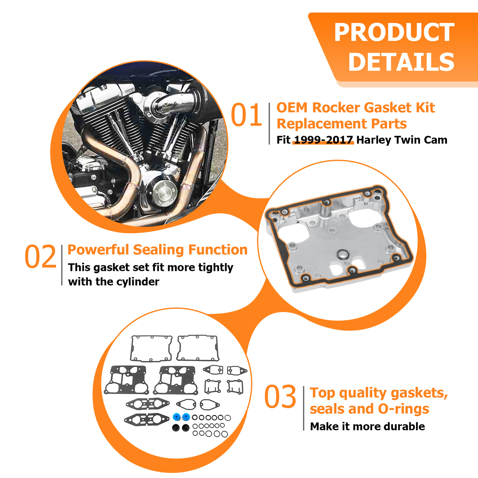 Rocker Box Gasket Cover Kit / Set 17045-99D For Harley 1999-2017 Big ...
