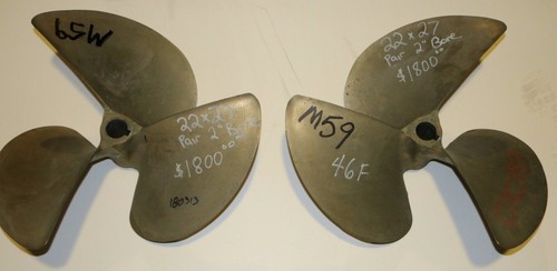 22 x 27 Pair LH RH Bronze 3 Blade 2" Bore Prop Propeller Inboard Wheel ...