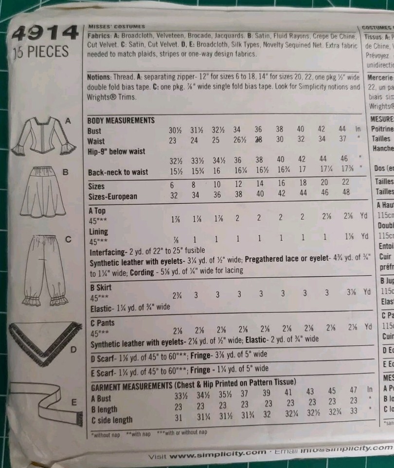 Simplicity 4914 Women's Costume Pirate Sewing Patterns 6 - 12 ...