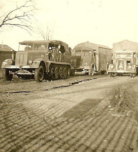 **BEST! Wehrmacht SdKfz Halftrack w/ Stopped Column of Lkw Trucks on ...