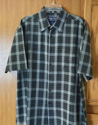 Indygo Smith Mens Button Front Shirt Gray Black Plaid Short Sleeve ...