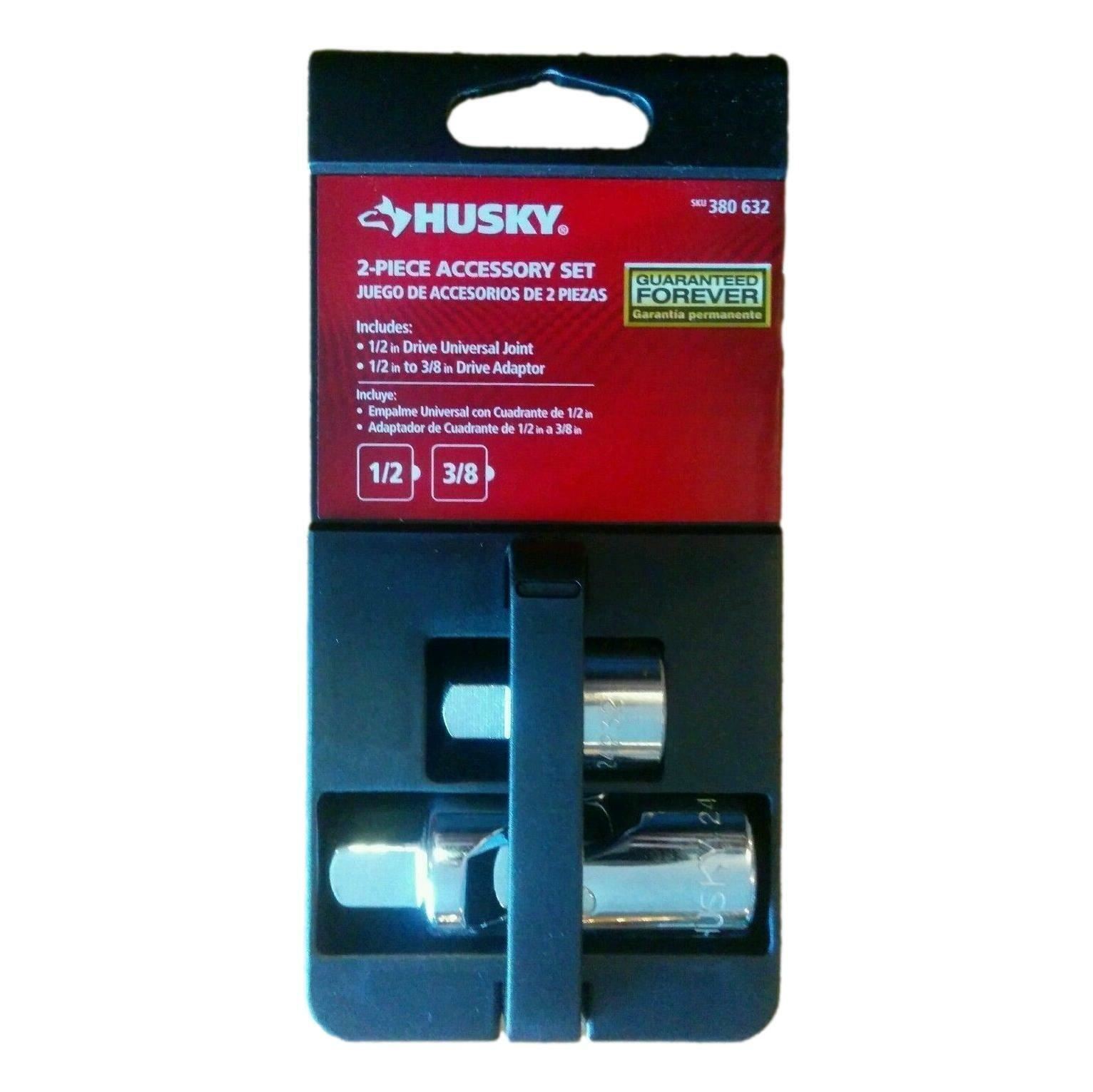 Husky 2 Pc 1/2" Drive Universal Joint & 1/2" to 3/8" Drive Adapter Case ...