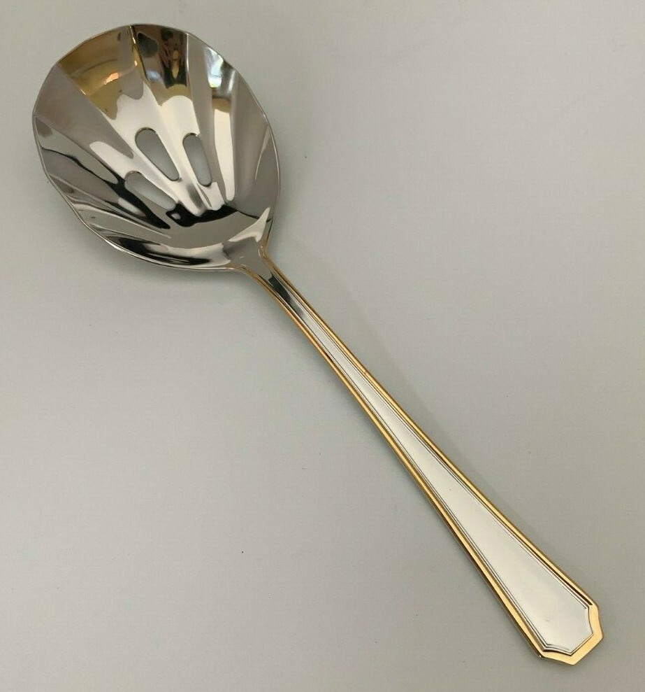1 Towle Beacon Hill Gold Accent Outline Slotted Shell Serving Spoon ...
