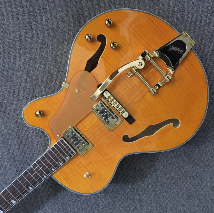 Custom L5 Electric Guitar Yellow Flamed Ample Top Archtop Gold Hardware ...