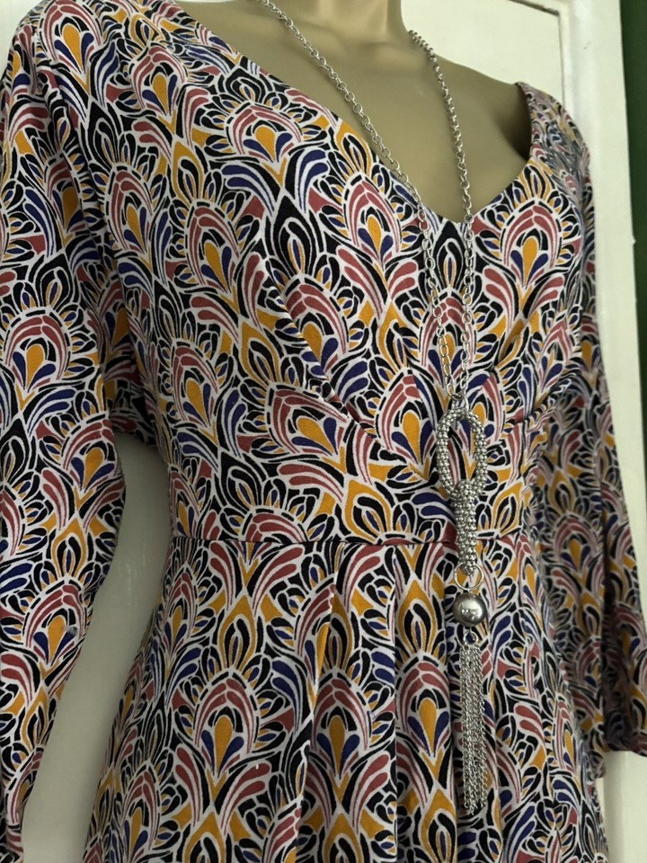 EXQUISITE MONSOON BOHO JERSEY TEA GYPSY MIDI OCCASION DRESS SIZE 16 ...