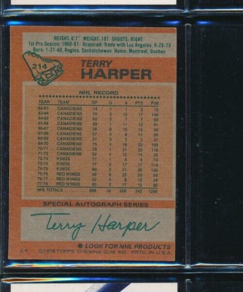 1978 Topps #214 Terry Harper Detroit Red Wings Signed Autograph (FX55 ...