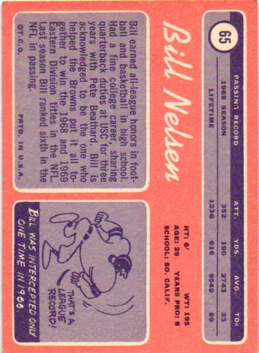 BILL NELSEN 1970 Topps Football #65 FREE SHIPPING B12R3S22P1 | eBay