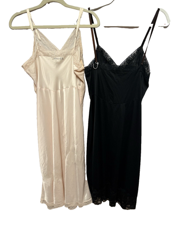 Lot 2 Vintage Lacy Slips Black & Ivory Satin Lace Trim Lingerie Size M ...