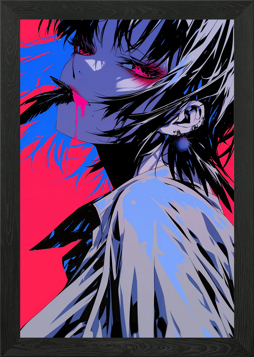 Anime Girl with Pink Drip Framed Wall Art Poster Canvas Print Picture ...