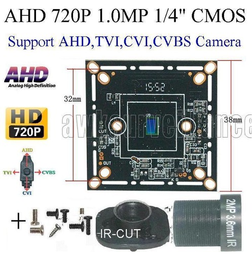 AHD HD 720P 1.0mp 1/4" 4in1 CCTV Board Camera OSD Menu +IR- CUT 2MP3.6m ...
