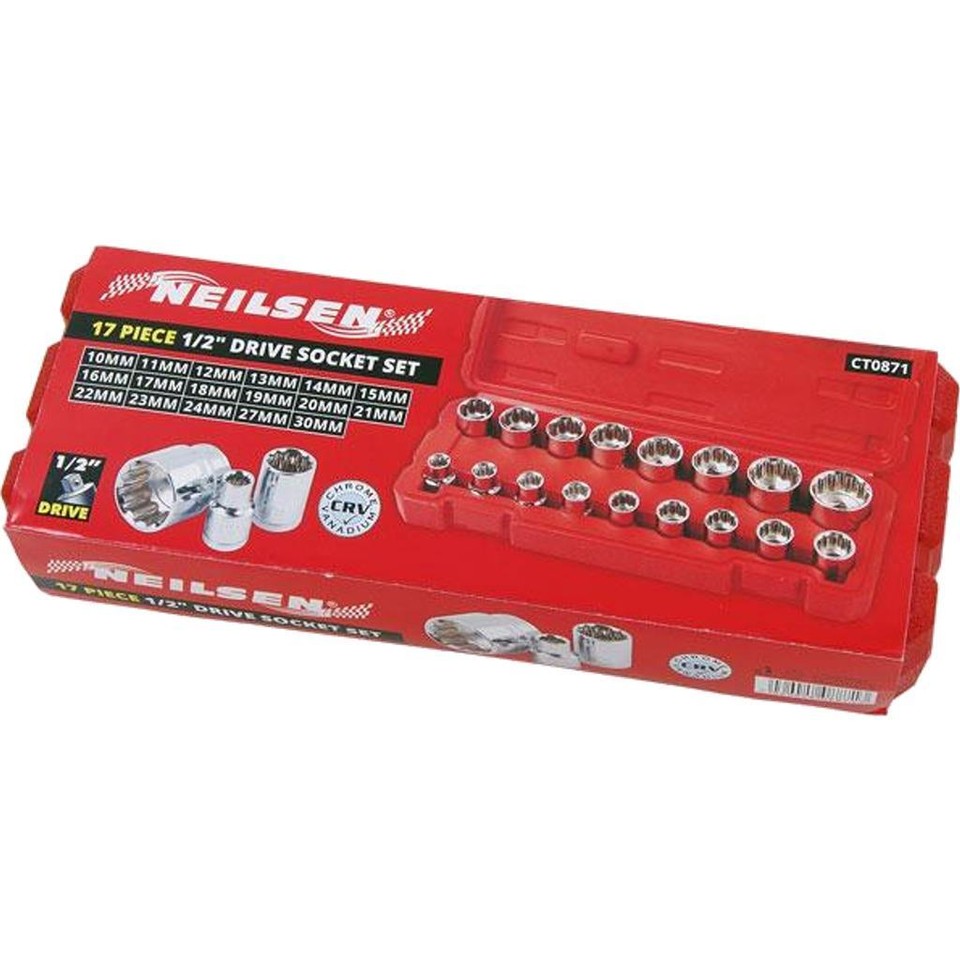 Neilsen Metric Drive Sockets 10mm - 30mm Socket Set In Bmc 17pc 1/2 ...