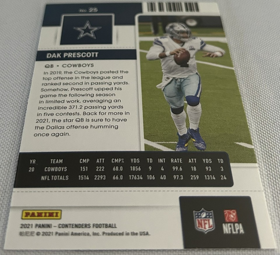 2021 Panini Contenders Football Dak Prescott Dallas Cowboys Season ...