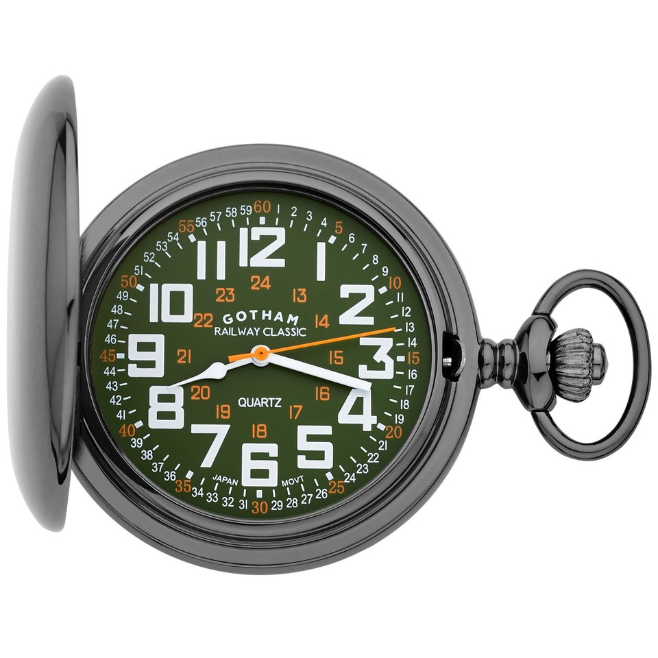 Gotham Men's Gunmetal Military Dial Covered Quartz Pocket Watch ...
