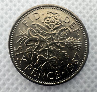 Uncirculated capsuled sixpence 6 pence coin 1967 Elizabeth II From Mint ...