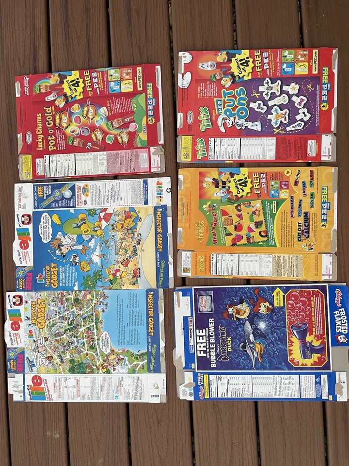 LOT Of 6 Cereal Box Boxes Life Lucky Charms Trix Honey Nut Cheerios ...