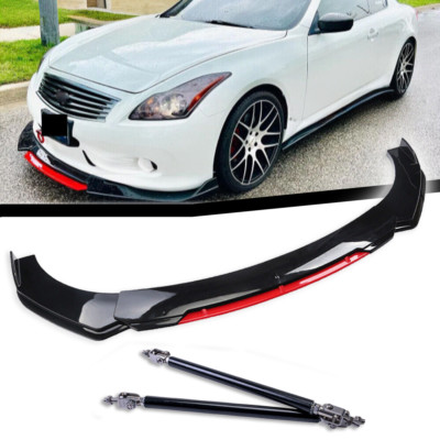 Front Bumper Lip Spoiler Body Kit Red +Strut Rods For Infiniti Q50 G37 ...